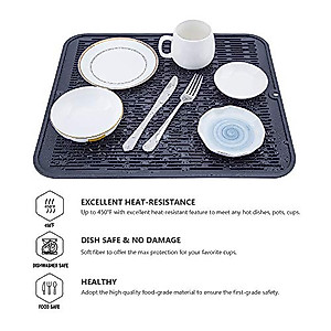 Piduules Eco-friendly Silicone Dish Drying Mat Large Reusable Non-slipping and Heat Resistant Dish Quick Drying Pad, Dishwasher Safe, Black XL 18”x15.8”
