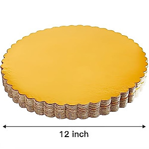 25-Pack 12 inch Sturdy Round Cake Boards, Gold Cardboard Cake Circles Plate Scalloped Base,Pack of 25