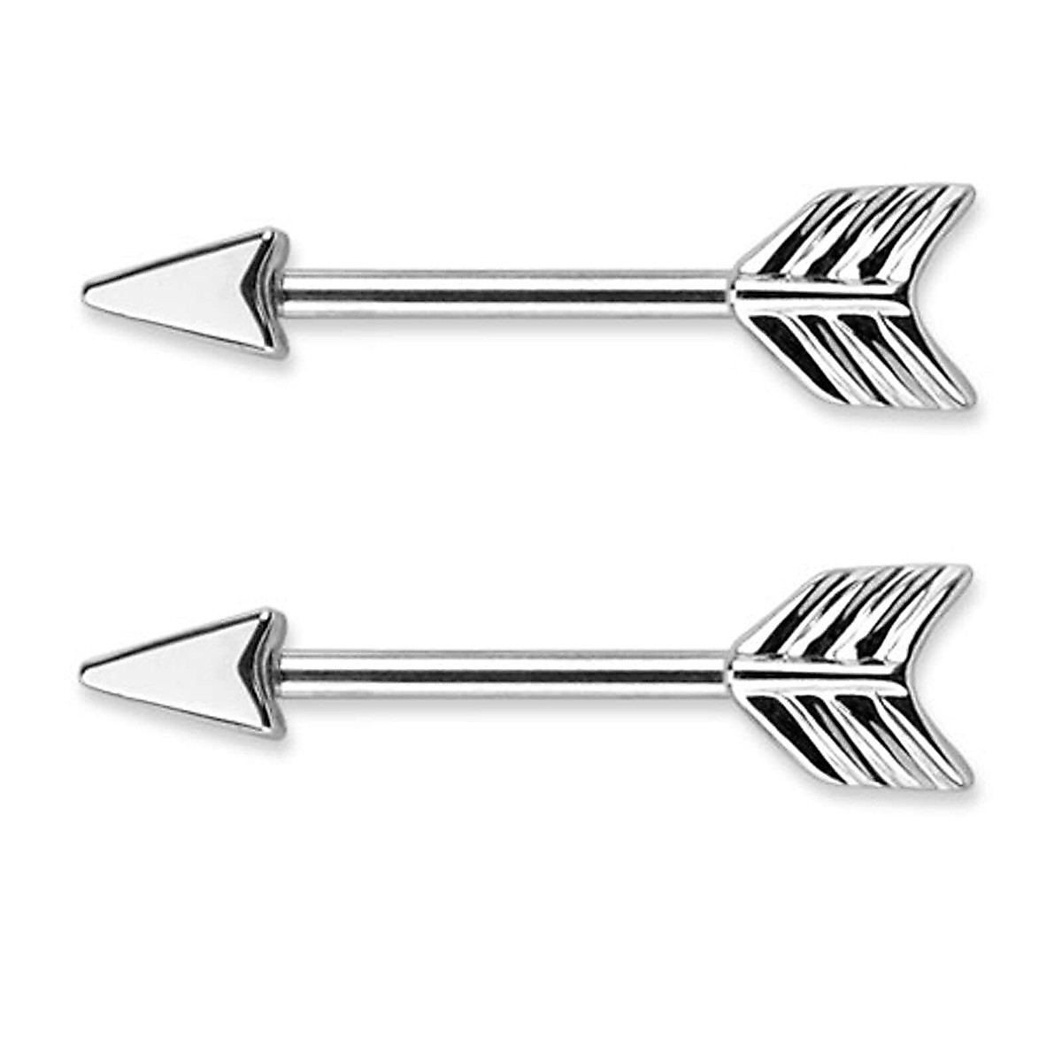 Pair 14g 1/2" (12mm) Length 316L Surgical Steel Arrow Nipple Rings Barbells