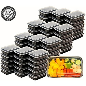 50 Pack - SimpleHouseware 1 Compartment Reusable Food Grade Meal Prep Storage Container Lunch Boxes, 28 Ounces