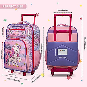 MOREFUN 18 Inch Kids Travel Bag Rolling Luggage,Toddler Child Suitcase for Boys, Kids Carry-on Luggage with Wheels for Girls,Unicorn Suitcase