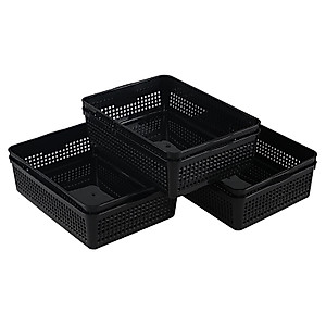 Julyeen 6 Pack Shallow Plastic Storage Baskets, Classroom Paper Baskets, Black