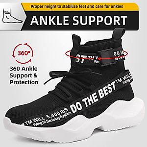 Furuian Steel Toe Shoes for Men Women Comfortable Lightweight Safety Snekaers Industrial Construction Work Shoes for Men Black