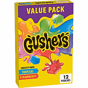 Gushers Fruit Flavored Snacks, Strawberry Splash and Tropical, 12 ct