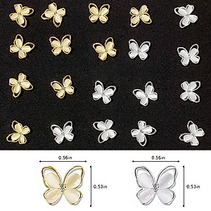 20Pcs Alloy Butterfly Nail Charms 3DMetal Butterfly Nail Gems Nail Rhinestones Shiny Crystal Nail Art Charms Bling Rhinestones Nail Charms For Acrylic Nails DIY Manicure Jewelry Accessories Women Nail Decoration Supplies
