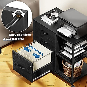 Himusi File Cabinet, Filing Cabinets for Home Office with Lock and USB Charging Port, 3 Drawer Wood File Cabinets for A4/Letter Size, Printer Stand with Storage