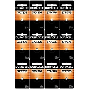 12-Pack Duracell 377 Batteries 1.5 Volt Silver Oxide Coin Button