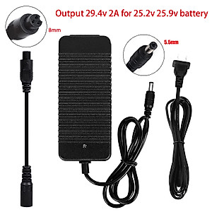 Gocpssg 29.4V 2A Charger for 25.2V 25.9V 25.6V 24v Lithium Battery 2 Plugs 1 Prong 5.5mm DC Plug and 8mm 3 Prong Connector