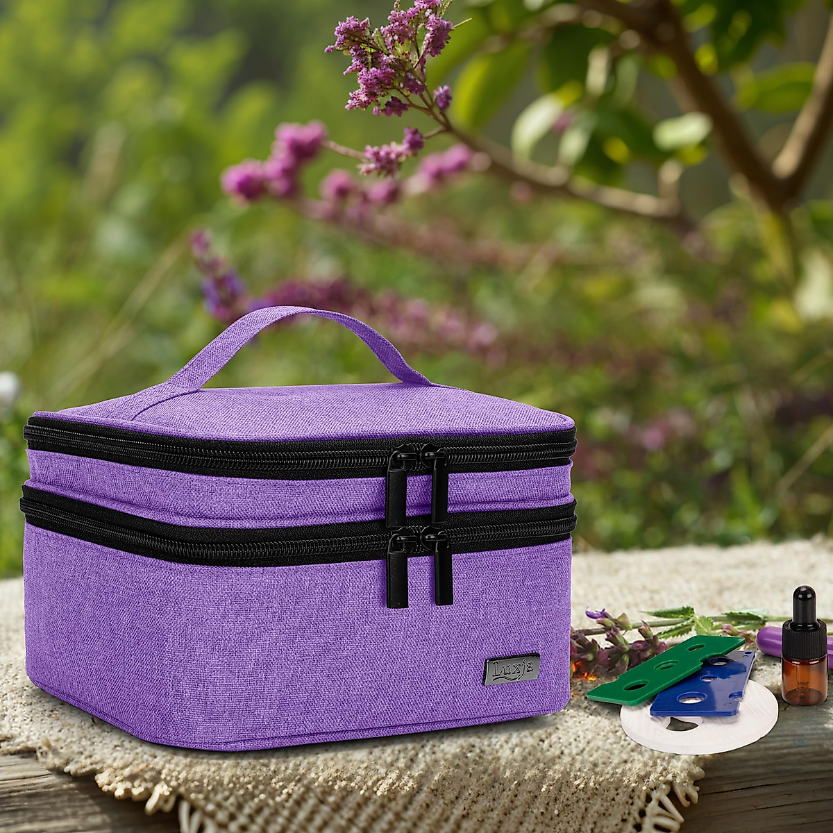 LUXJA Essential Oil Carrying Case - Holds 30 Bottles (5ml-30ml, Also Fits for Roller Bottles), Double-Layer Organizer for Essential Oil and Accessories, Purple (Bag Only)