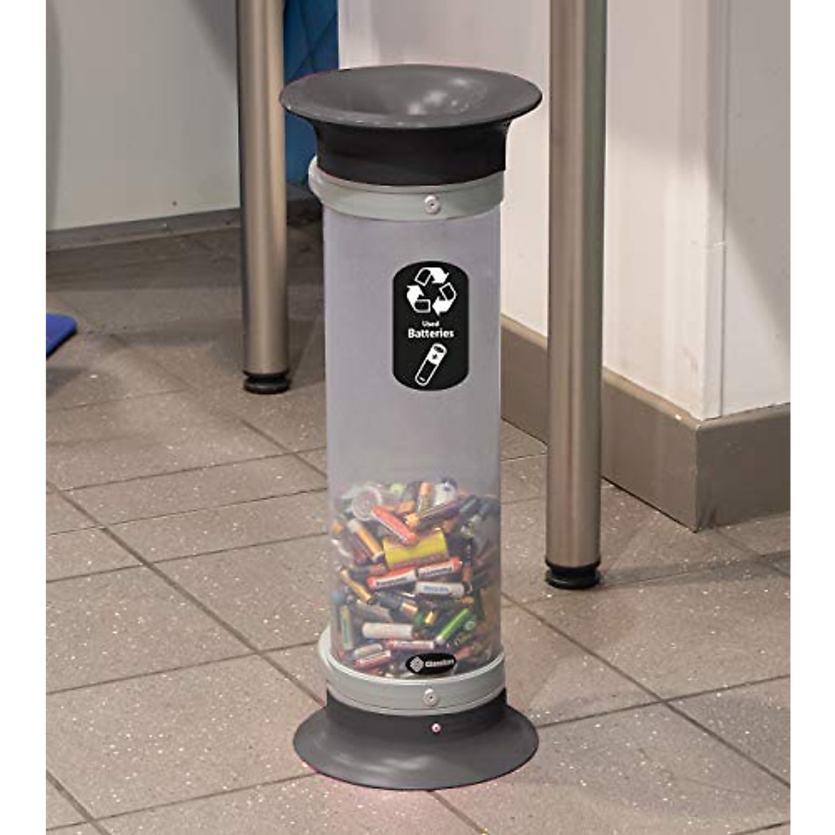 Glasdon C-Thru 10Q Battery Recycling Tube (Black) – Small Battery Recycling Bin – Compact 10Q Battery Collection Tube – Standard/Recycle Across America Decals (Standard Battery Decal)
