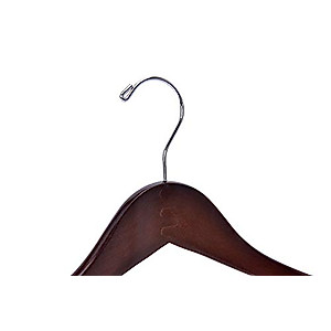 Quality Wooden Curved Coat Hangers, Suit Hangers, Smooth Solid Wood Pants Hangers, Swivel Hook, Coat, Jacket, (Walnut - Chrome Hook, 5)
