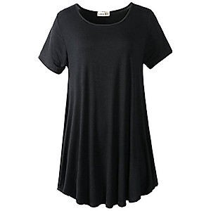 LARACE Plus Size Tops for Women Short Sleeve Shirts Casual Summer Clothes Round Neck Tunics for Leggings (3X, Black)