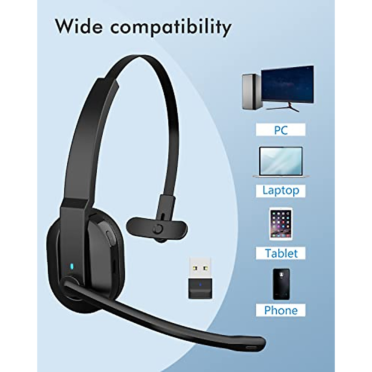 ASIAMENG Bluetooth Headset with Microphone(AI Noise Cancelling) USB Dongle, Trucker Wireless Headset with Mute Key Charging Stand 50H Talk Time Headset for Computer PC Laptop Cell Phones Home Office