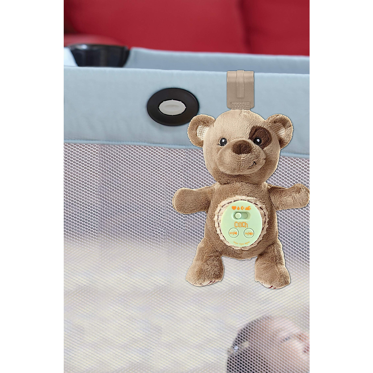 Cinch by dexbaby Plush Mini Bear - Sleep Aid Womb Sound Soother w/ Playard and Crib Attachment
