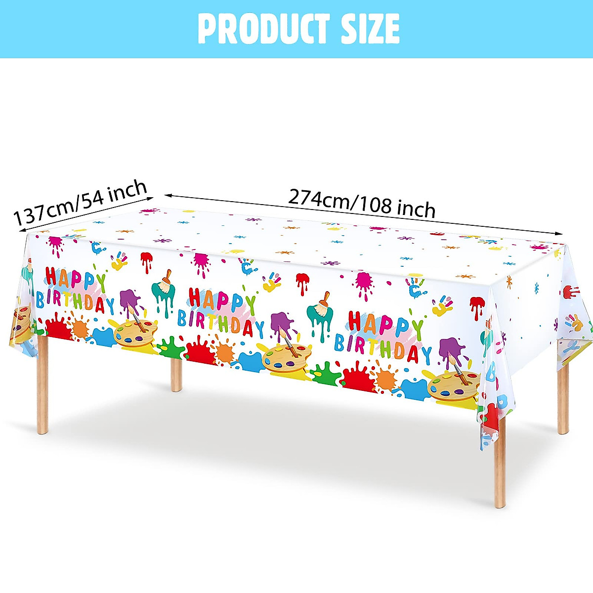 3 Pieces Art Paint Party Tablecloths Happy Birthday Table Cover Paint Splatter Party Table Cloth Disposable Plastic Painting Supplies for Kids Birthday Artist Theme Decorations 108 x 54 Inch