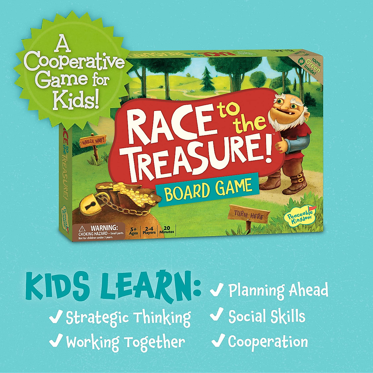 Peaceable Kingdom Race to the Treasure! Cooperative Path Building Game for 2 to 4 Kids Ages 5+