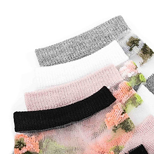 Woeoe Sheer Mesh Short Ankle Socks Floral Ultrathin Transparent Lace Summer Socks Thin See Through Silk Short Stockings for Women Girls(4 Pairs)
