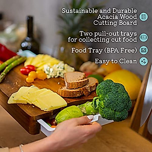 Kristie's Kitchen Wood Cutting Board - Sturdy Chopping Board With Pull Out Trays For Easy Food Prep, Storage & Clean Up - Small Cutting Board Wood Dimensions - 100% Acacia Cutting Board for Kitchen