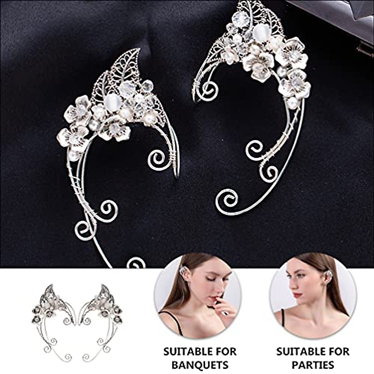 Holibanna Elf Ear Cuffs for Women Elf Fairy Earrings Cuff Wrap Clip on Filigree Earrings for Halloween Costume Cosplay Wedding Party Jewelry (D)