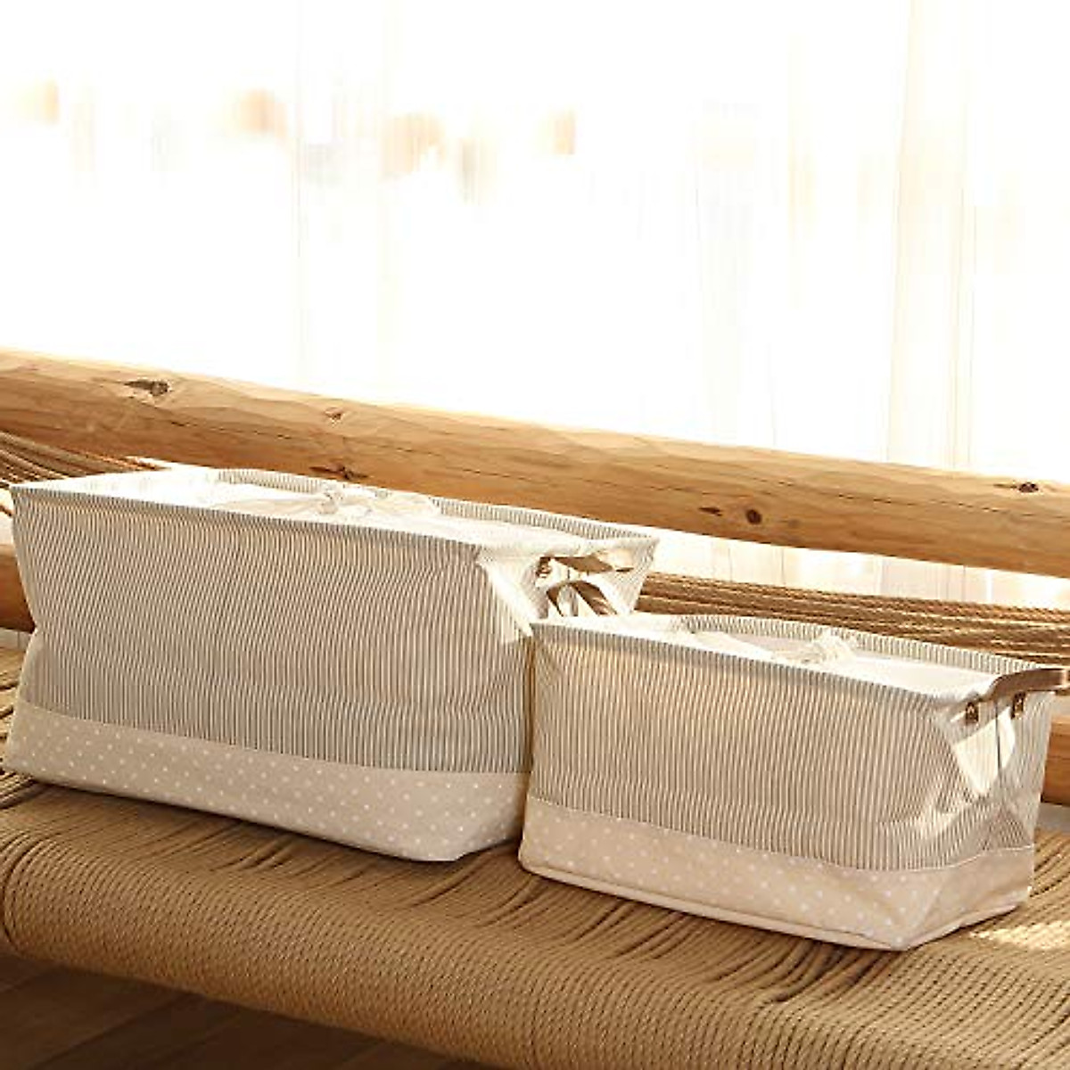 Hinwo 70L Extra Large Capacity Storage Basket with Handles, Canvas Fabric Storage Bin, Rectangle Storage Box, Clothes, Toys Organizer for Nursery, Kid’s Room, 22 x 15 inches, Waterproof, Grey