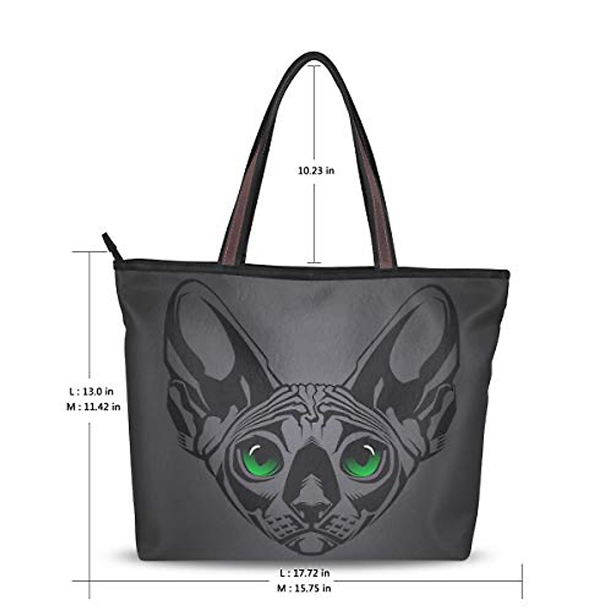 Large Shoulder Bag Sphynx Cat Handbag Tote Bag With Zipper for Work Travel Beach Shopping School