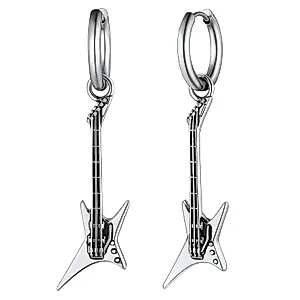 Stainless Steel Electric Hanging Guitar Earrings