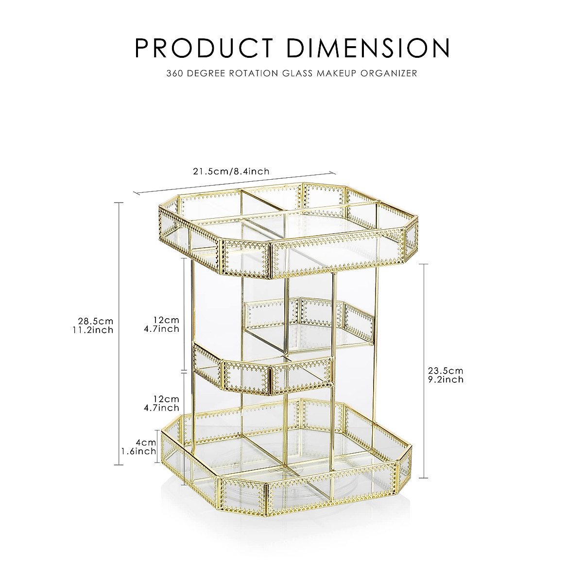Senjie Makeup Organizer 360 Degree Rotating Countertop Cosmetics Storage Display for Lipsticks Perfumes Skincare Large Capacity,Gold