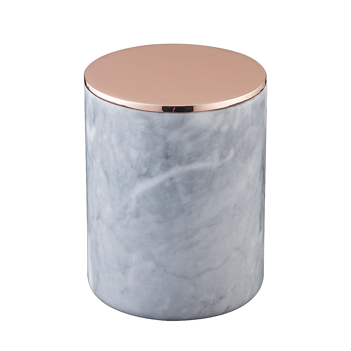 MARBBNEST Marble Storage Container with Metal Lid, Functional Organizer for Makeup Brushes, Cotton Swabs, and Accessories - Elegant Countertop Solution (White)