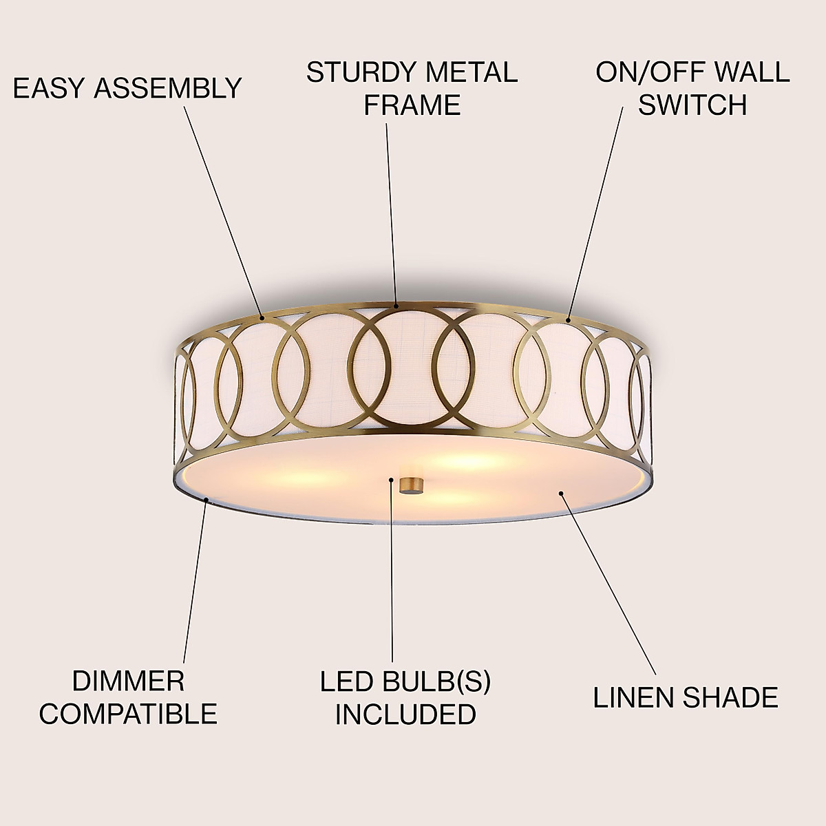 JONATHAN Y JYL3503A Aubrey 3-Light 15.5" Metal LED Flush Mount Contemporary,Transitional Dimmable, 2700K Cozy Warm Light, for Kitchen,Hallway,Bathroom,Stairwell, Brass Gold