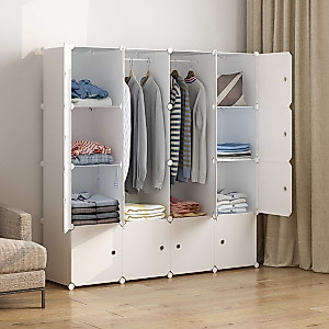 MAGINELS Portable Wardrobe Closets - 14"x18" Depth (16 Cube) Cube Storage, Bedroom Armoire, Wardrobe Storage Closet, Clothes Dresser, Closet Storage Organizer, White