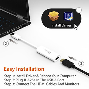 j5create USB to HDMI Multi-Monitor Adapter Supports 1080p 2048 x 1152 @ 32 bits | USB 3.0 with 2.0 Support | Adapter is Compatible with Both Mac & Windows (JUA254)