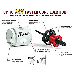 Disston QuickCore 7 pc Set - 1 Each: 1", 1-1/4", 1-1/2", 1-3/4", 2", and 2-1/2" Hole saws, Arbor with a Pilot Drill bit, Hex Key