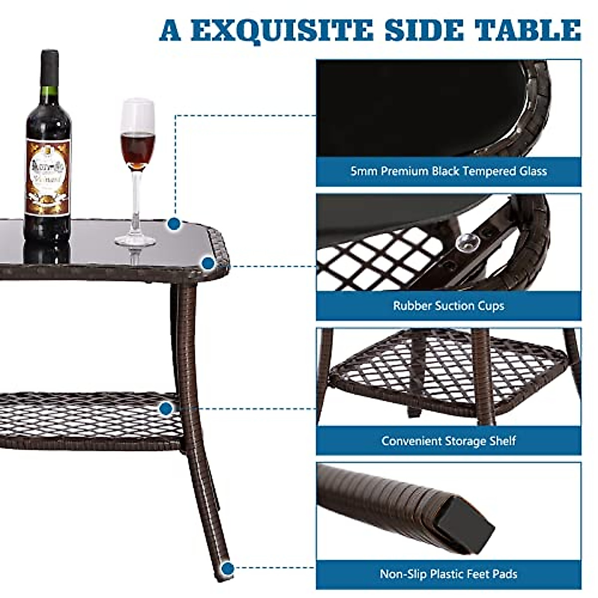 MAGIC UNION Rattan Rockers Outdoor Furniture 3 Piece, Rocking Chairs Wicker Patio Bistro Set with Side Table, Outdoor 360°Swivel Rocker Chairs with Padded Cushions (Dark Red)