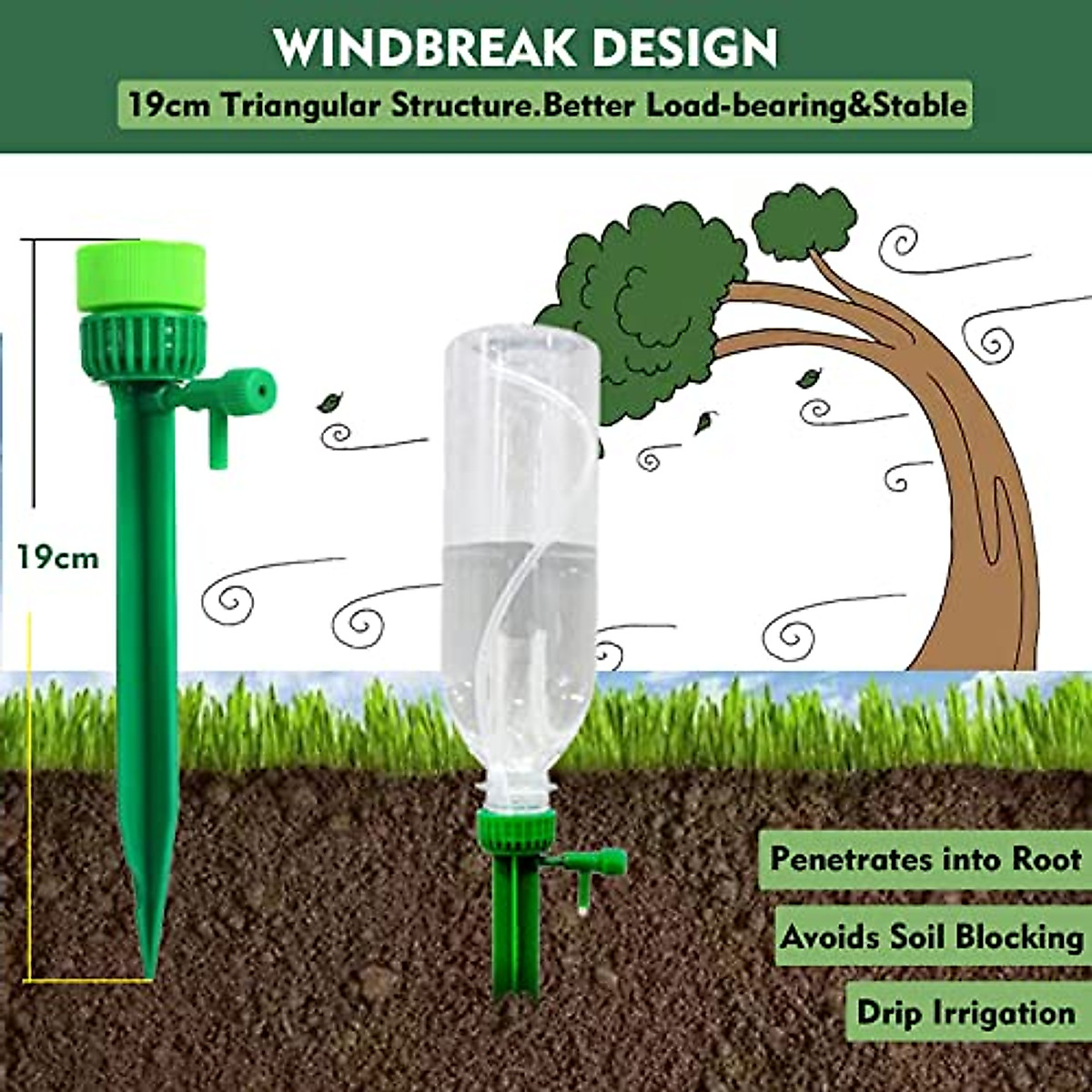 ForarTronics Plant Watering Spikes|4Pcs Drip Rate Controllable Self Watering Spikes with Dual Caliber Adapter and 500ml Mouth-Matched Bottle, Plant Nanny Water Dripper for Outdoor Indoor Plants,Green