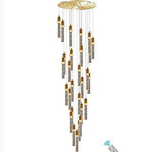 Flashing God H-11.5feet Staircase Crystal Chandeliers Modern 20-Lights Foyer Entrway Long Pendant Chandeliers High Ceiling Crystal Chandeliers with LED Dimmable 3000-6000K Lighting Fixture
