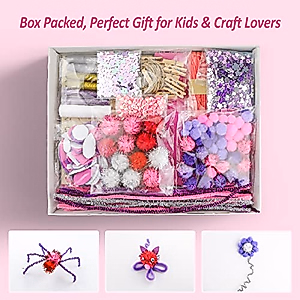 Livholic Card Making Kit for Girls with Purple & Pink Cardstock Paper Pipe Cleaners Googly Eye Foam Sheet Wood Die Cut Pom Poms Sequins All in One Craft Supplies & Materials Box for 8-12 Kids
