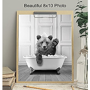 Bear Wall Decor - Bear Wall Art - Funny Bathroom Decor for Women, Kids - Bathroom Pictures - Bath Wall Decor - Cute Modern Bathroom Accessories - Cool Unique Bathroom Sign- Powder Room - Restroom Sign