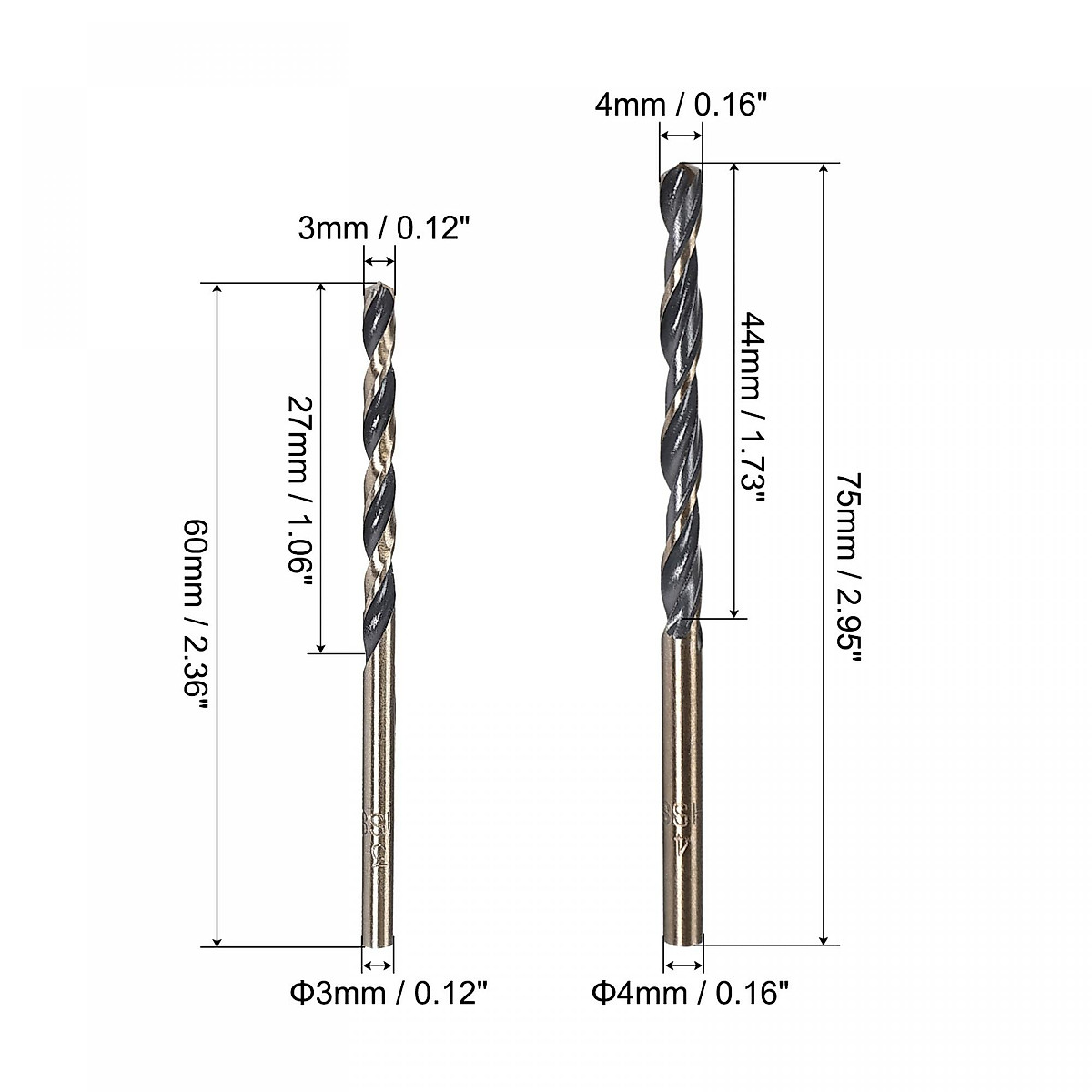 uxcell Twist Drill Bit Set 3mm 4mm, HSS (High Speed Steel) 4341 Titanium Nitride Coated Straight Round Shank Drilling Tool, for Stainless Steel Alloy Copper, 10pcs