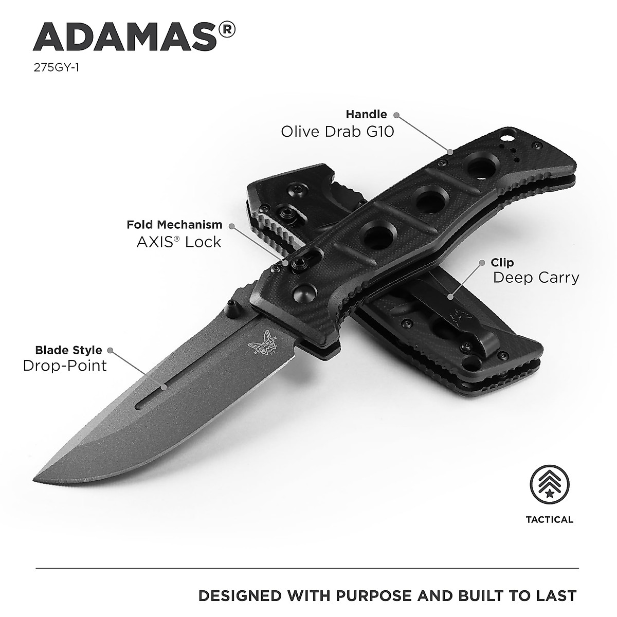 Benchmade - Adamas 275 Tactical Knife with Black G13 Handle (275GY-1)