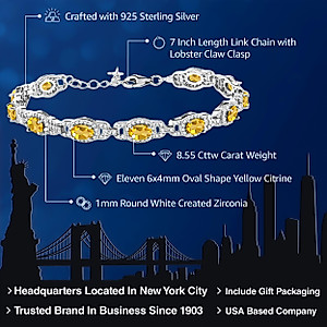 Gem Stone King 925 Sterling Silver Yellow Citrine Tennis Bracelet For Women (8.55 Cttw, Gemstone Birthstone, 7 Inch With 1 Inch Extender)