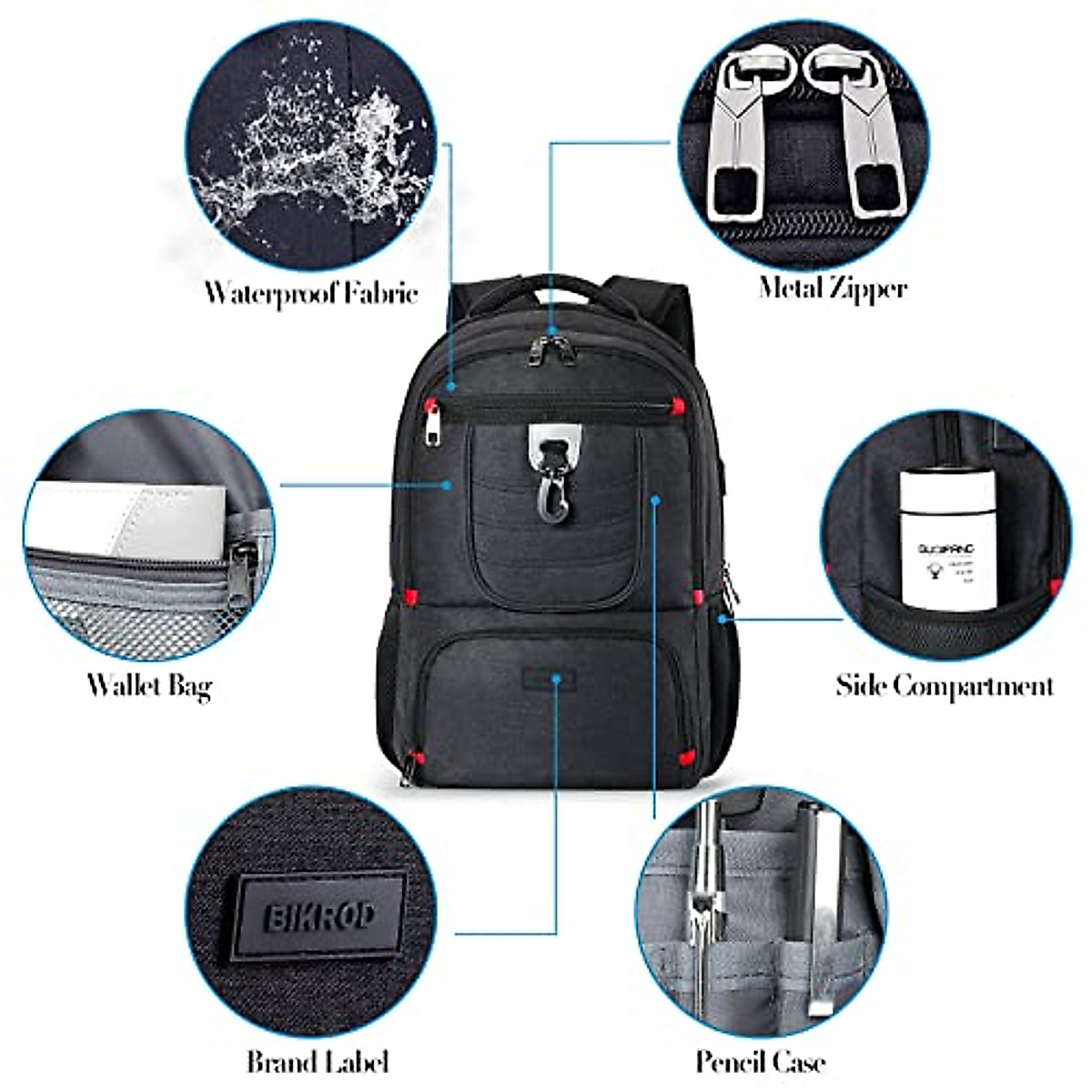 BIKROD Travel Backpack for Men, Extra Large School Backpacks for Teens, Durable Laptop Backpacks with USB Charging Port Fits 17.3 Inch, Outdoor Hiking Water Resistant Anti Theft College Bag Gift