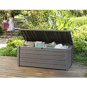 Keter Brightwood 120 Gallon Outdoor Garden Patio Storage Furniture Deck Box
