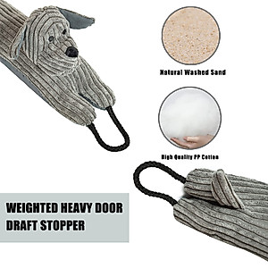 Marwood Under Door Draft Stopper Decorative Wind Stopper 36 inch for Door & Window, Weighted Animal Air Draft Stopper Snake Noise Blocker for Bottom of Door with Hanging Loops - Grey Dog
