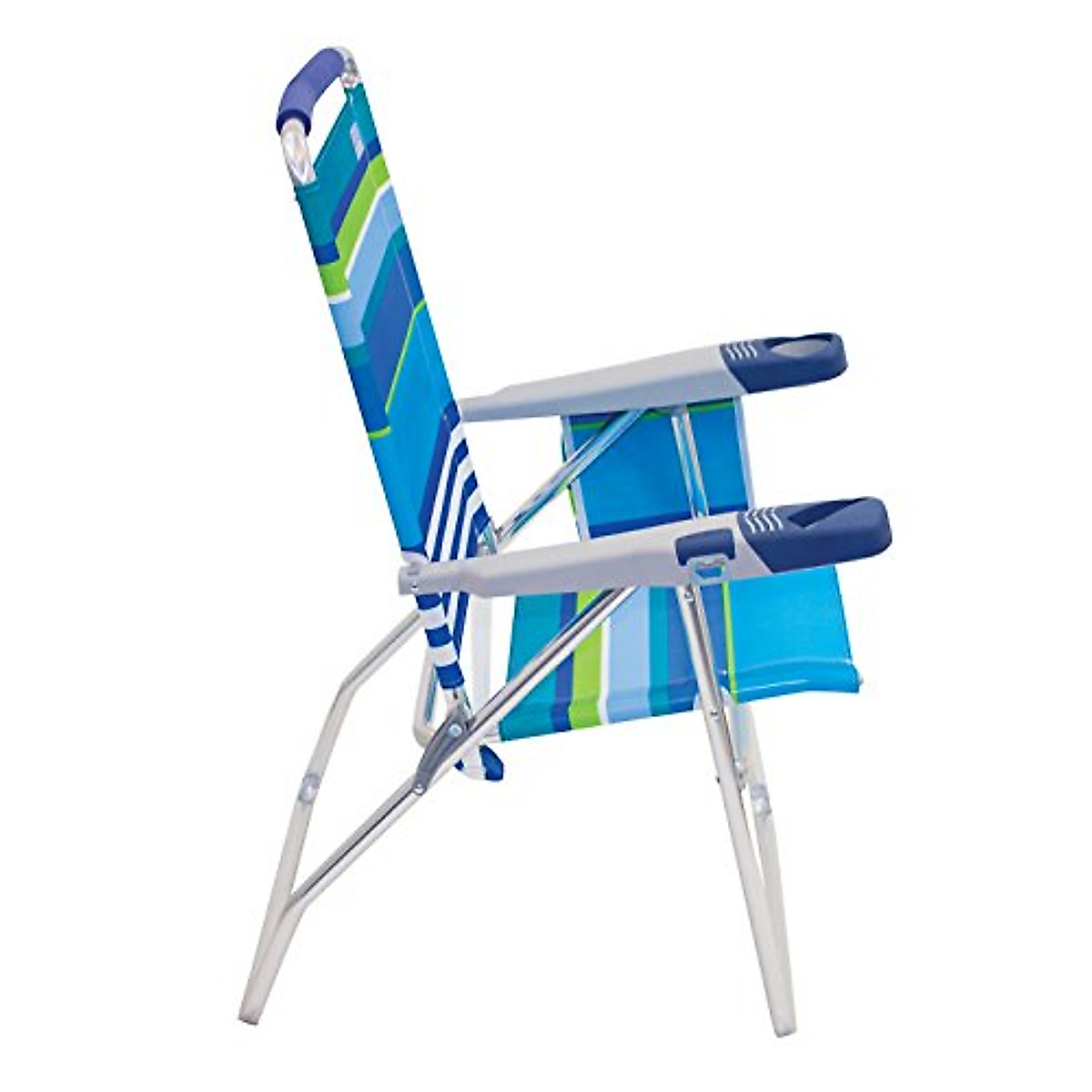 Rio Beach 17" Extended Height 4 Position Folding Beach Chair, Cup Holders|Arm Rest|Foldable, Aluminum, Blue/White/Green