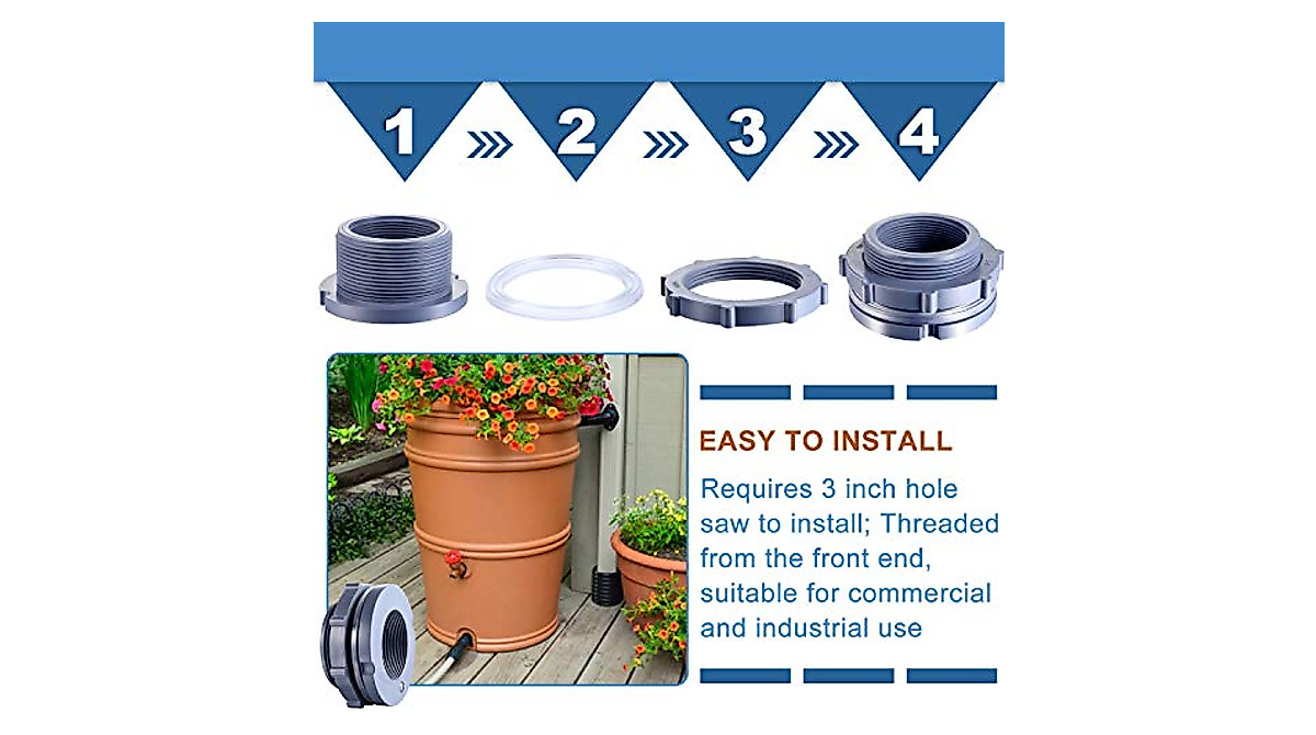 Outus 2-inch PVC Bulkhead Fitting for Water Tanks and Rain Barrels