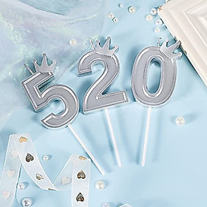 3inch Crown Number Candle, Bright Silver 3D Birthday Number Candle Cake Topper with Crown Cake Numeral Candles Number Candles for Birthday Anniversary Parties (Number 5)