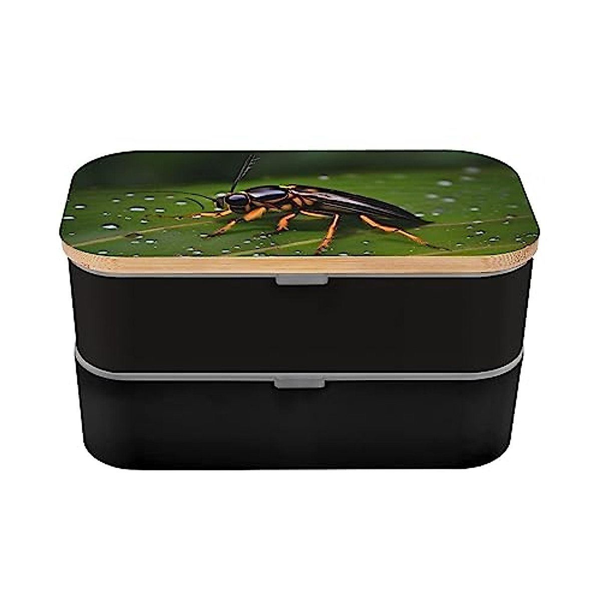 Insects On Leaves Adult Lunch Box, Bento Box, With Cutlery Set Of 3, 2 Compartments, Rectangular, Lunch Box For Adults