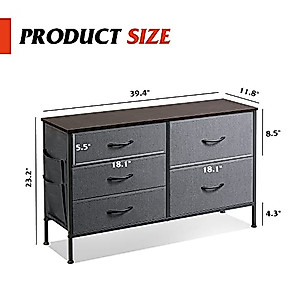 WLIVE 2-Drawer Nightstand, 5-Drawer Dresser and 8-Drawer Dresser Set, Fabric Storage Tower for Bedroom, Hallway, Nursery, Closets, Tall Chest Organizer Unit with Textured Print Fabric Bins, Steel Fram