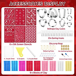 Rumia 114Pcs Polymer Clay Earring Making Kit: 6 Stencils, 9 Colors & Shapes, Tools & Accessories - Valentine's Day Gift