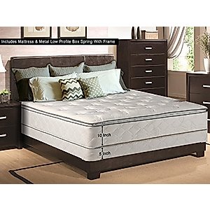 Mattress Solution 10-Inch Medium Plush Pillowtop Innerspring Fully Assembled Mattress And 4" Low Profile Metal Box Spring/Foundation Set With Frame, Twin XL